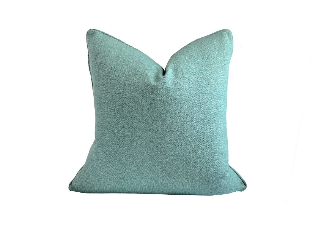 Solid Mint Indoor Outdoor Pillow Cover, Double Sided With Piping, Mint ...