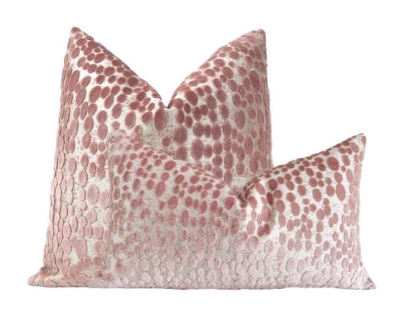 Blush Spotted Velvet Pillow Cover, Finch Cameo Fabric, Lumbar or Euro ...