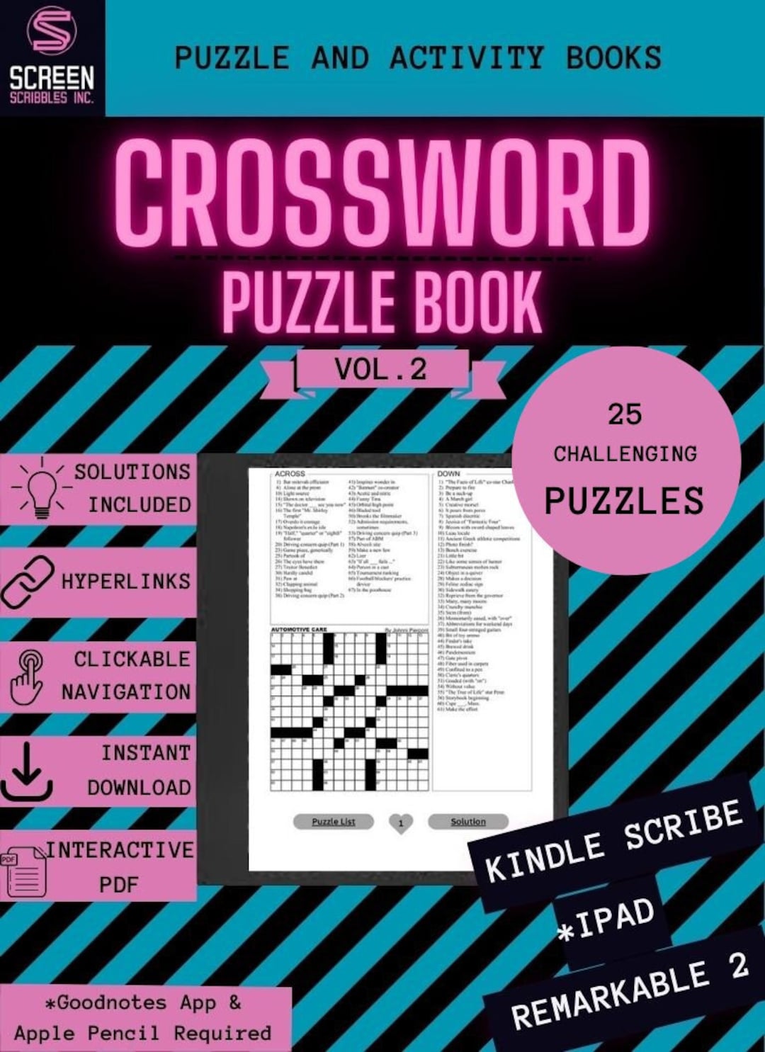 Digital Crossword Puzzles Vol 2 for Kindle Scribe Remarkable 2 iPad - Etsy
