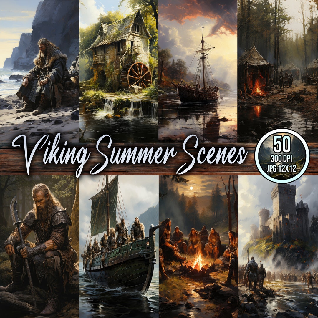 50 Summer Viking Scene Bundle Oil Painting Digital Art Medieval Dark ...