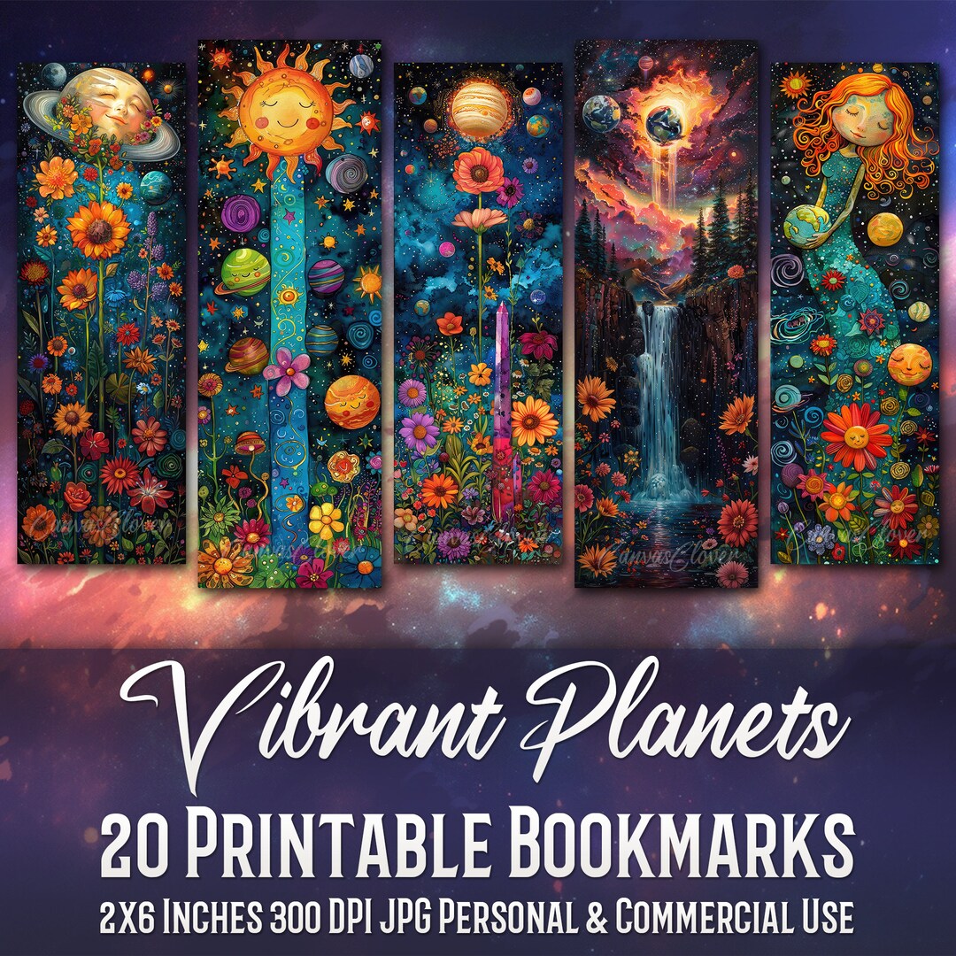 20 Vibrant Planets Bookmark Bundle, Sublimation Design, Watercolor ...