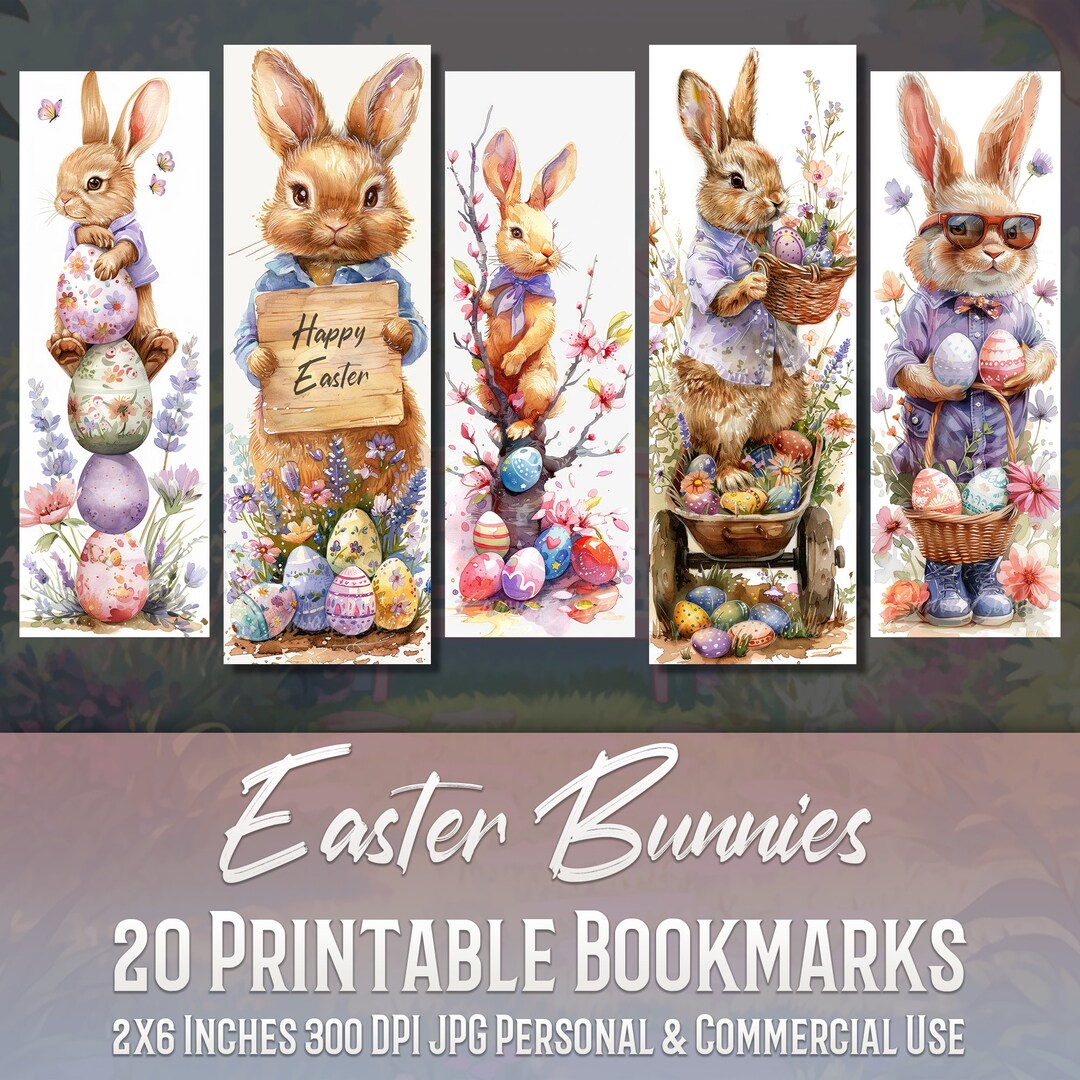 20 Cute Easter Bunny Bookmark Bundle, Sublimation Design, Holiday ...