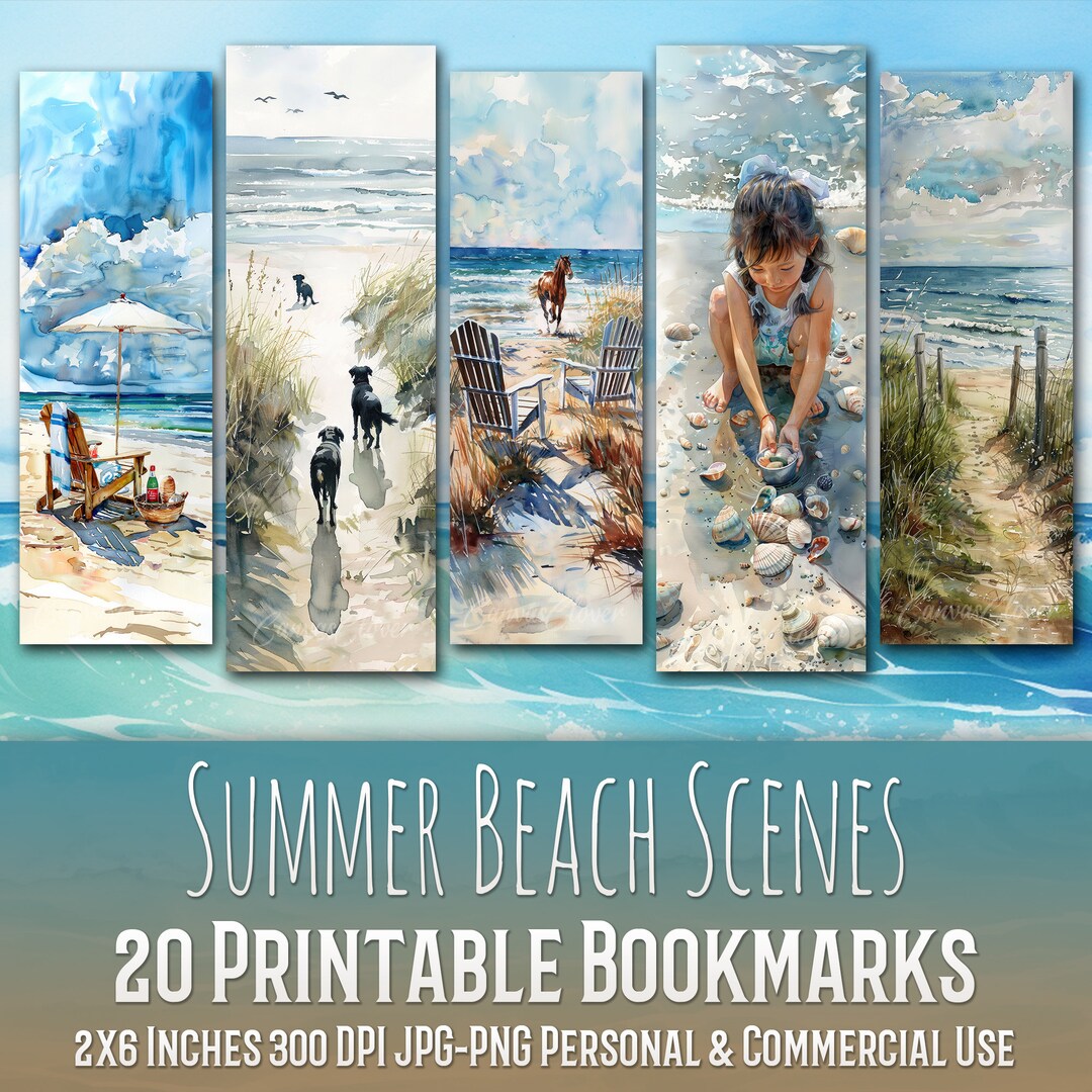 20 Summer Beach Scenes Bookmark Bundle, Sublimation Design, Ocean, Cute ...