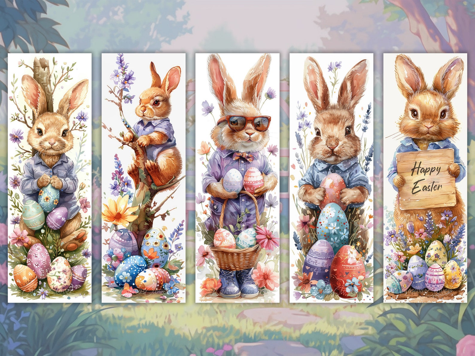 20 Cute Easter Bunny Bookmark Bundle, Sublimation Design, Holiday ...
