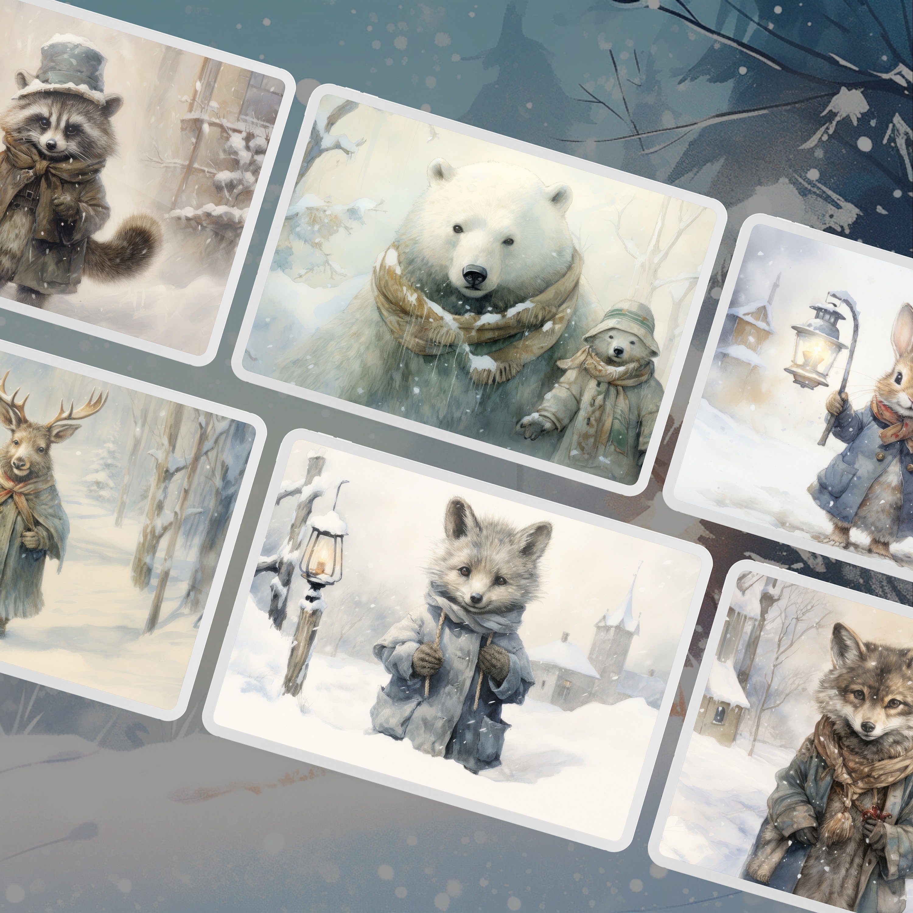 12 Cute Fantasy Winter Animals Wallpaper Bundle Desktop Phone Wallpaper ...