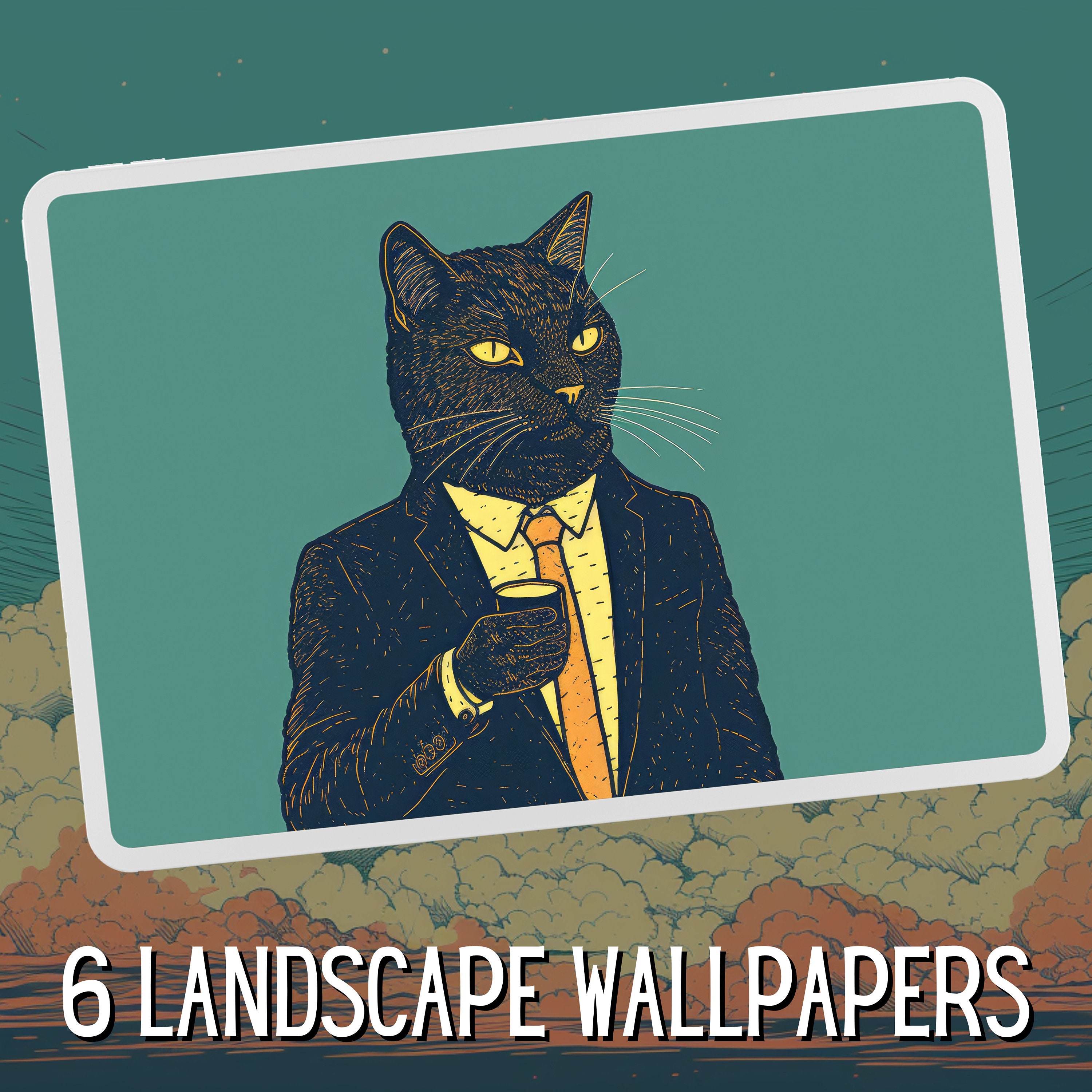 12 Retro Vintage Cats Wallpaper Bundle Landscape Wallpaper Desktop ...