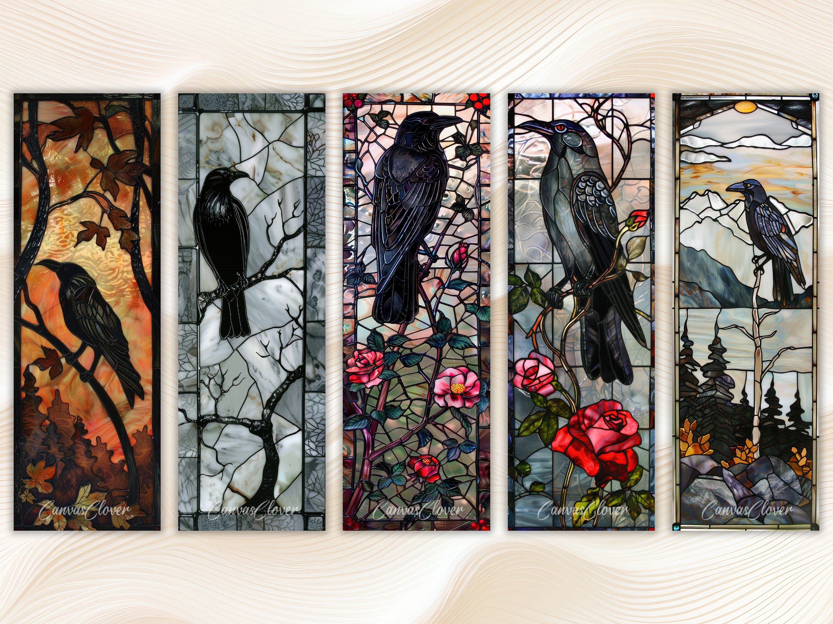 Stained Glass Crow Bookmarks, Gothic Art, JPG Bundle (digital Download ...