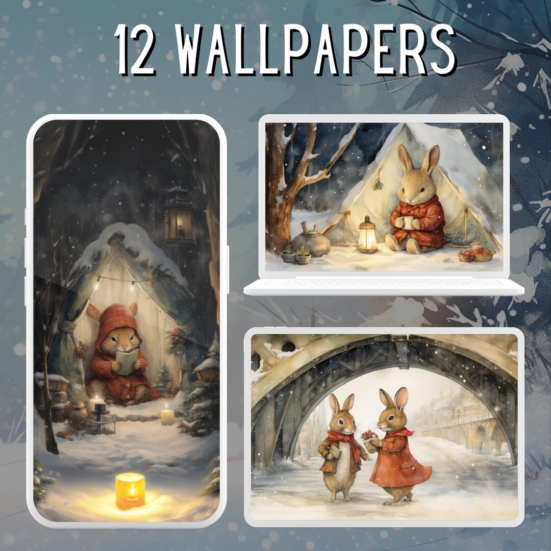 12 Kawaii Christmas Bunny Wallpaper Bundle Holiday Bunnies Desktop ...