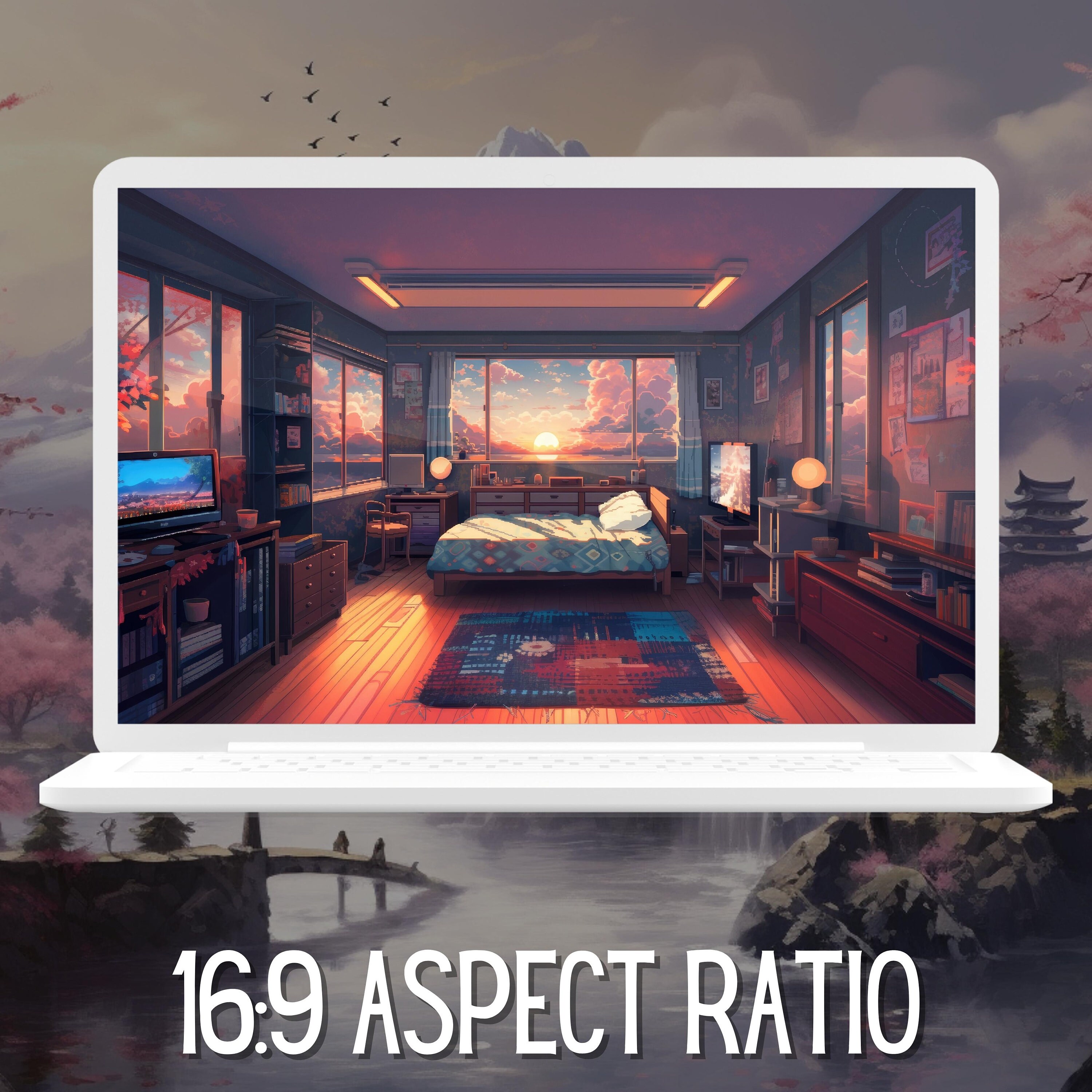 12 Cute 8-bit Kawaii Bedrooms Wallpaper Bundle, 8-bit Clipart, Desktop ...