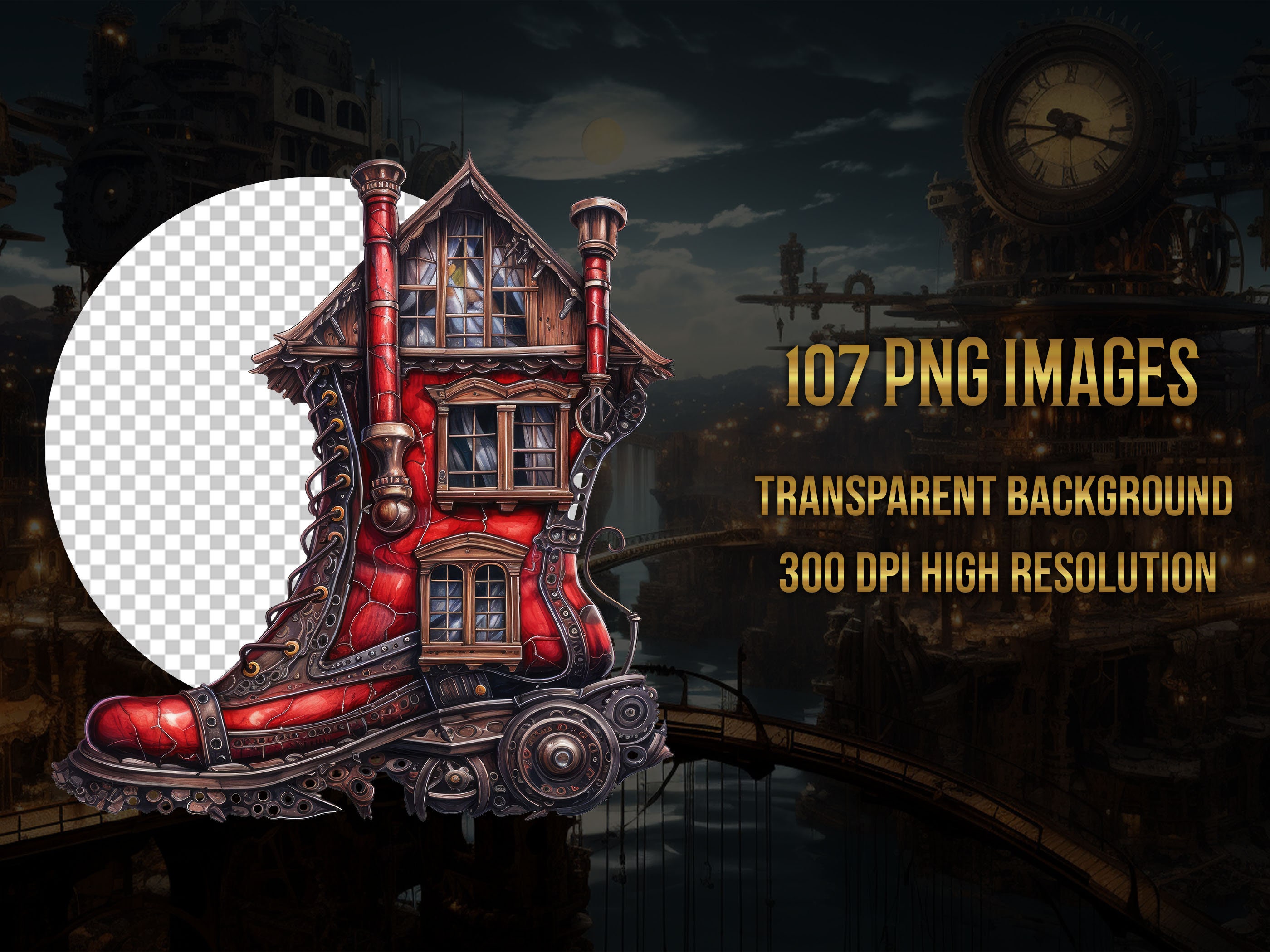 Steampunk House Boot Watercolor Clipart Bundle - 107 PNG, Boot Graphics ...