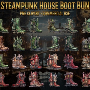 Steampunk House Boot Watercolor Clipart Bundle (107 PNG) - Commercial ...