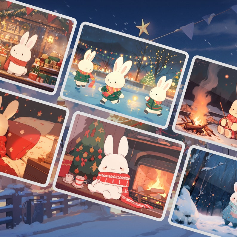 12 Cute Christmas Bunnies Wallpaper Bundle Christmas Bunny Desktop ...