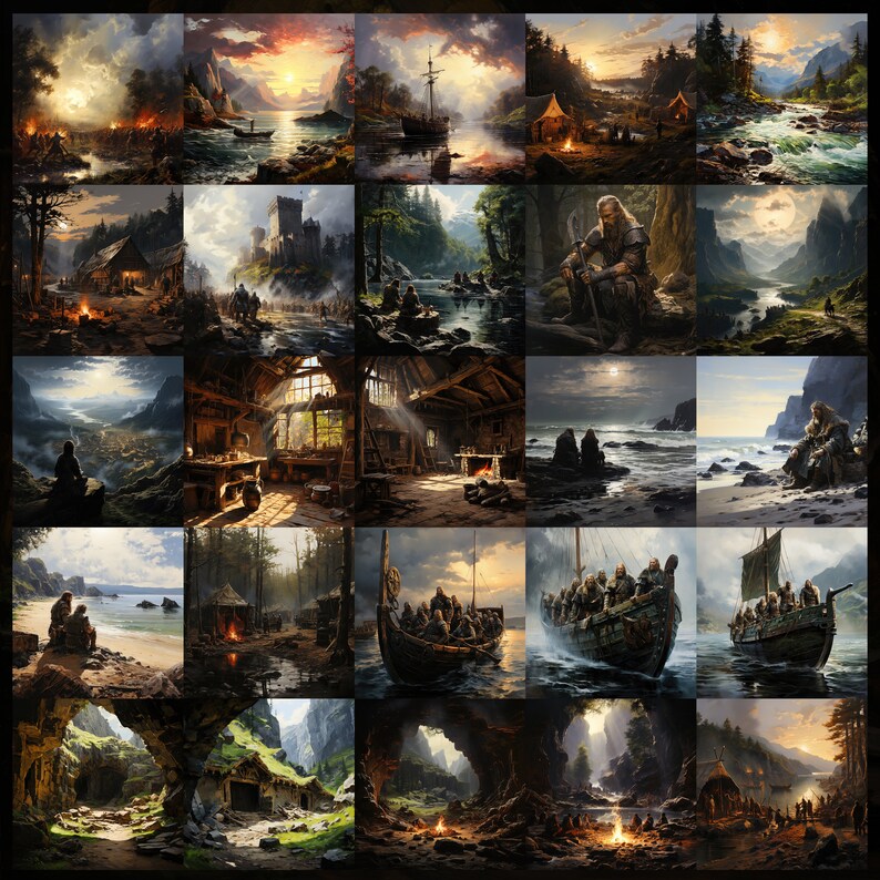50 Summer Viking Scene Bundle Oil Painting Digital Art Medieval Dark ...