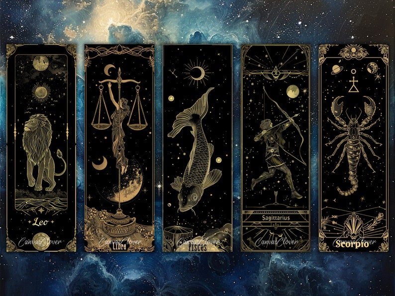 12 Zodiac Sign Tarot Card Bookmark Bundle, Celestial, Animals, Signs ...