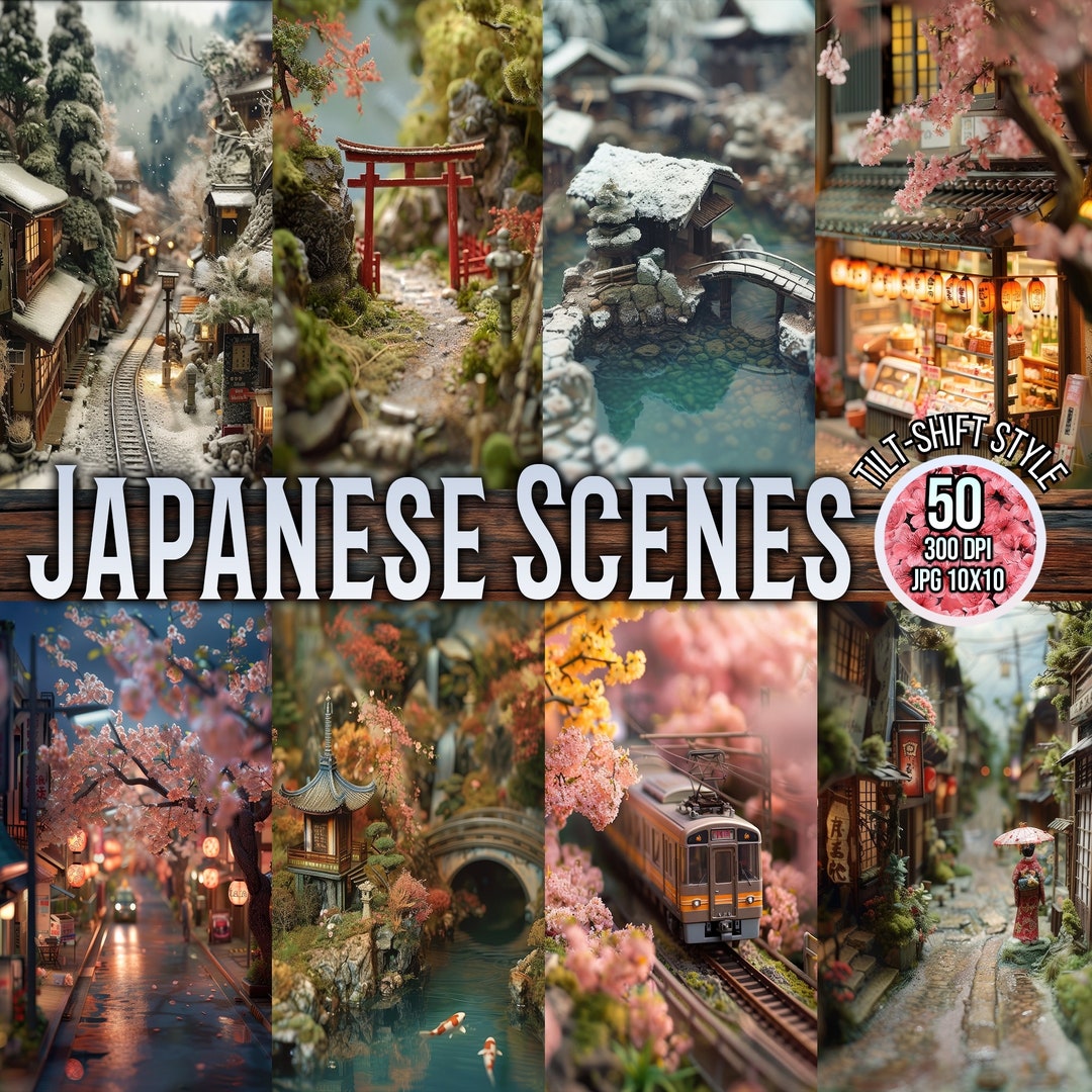 50 Japanese Scenes Bundle - Tilt-shift Style, Digital Art, Paper ...