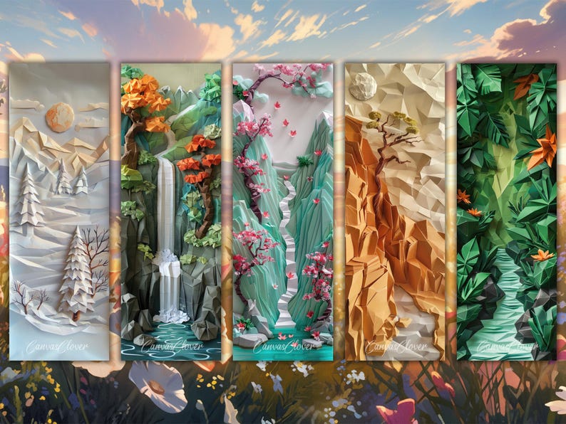 20 Origami Scenes Bookmark Bundle, Sublimation Design, Bookmark Set ...