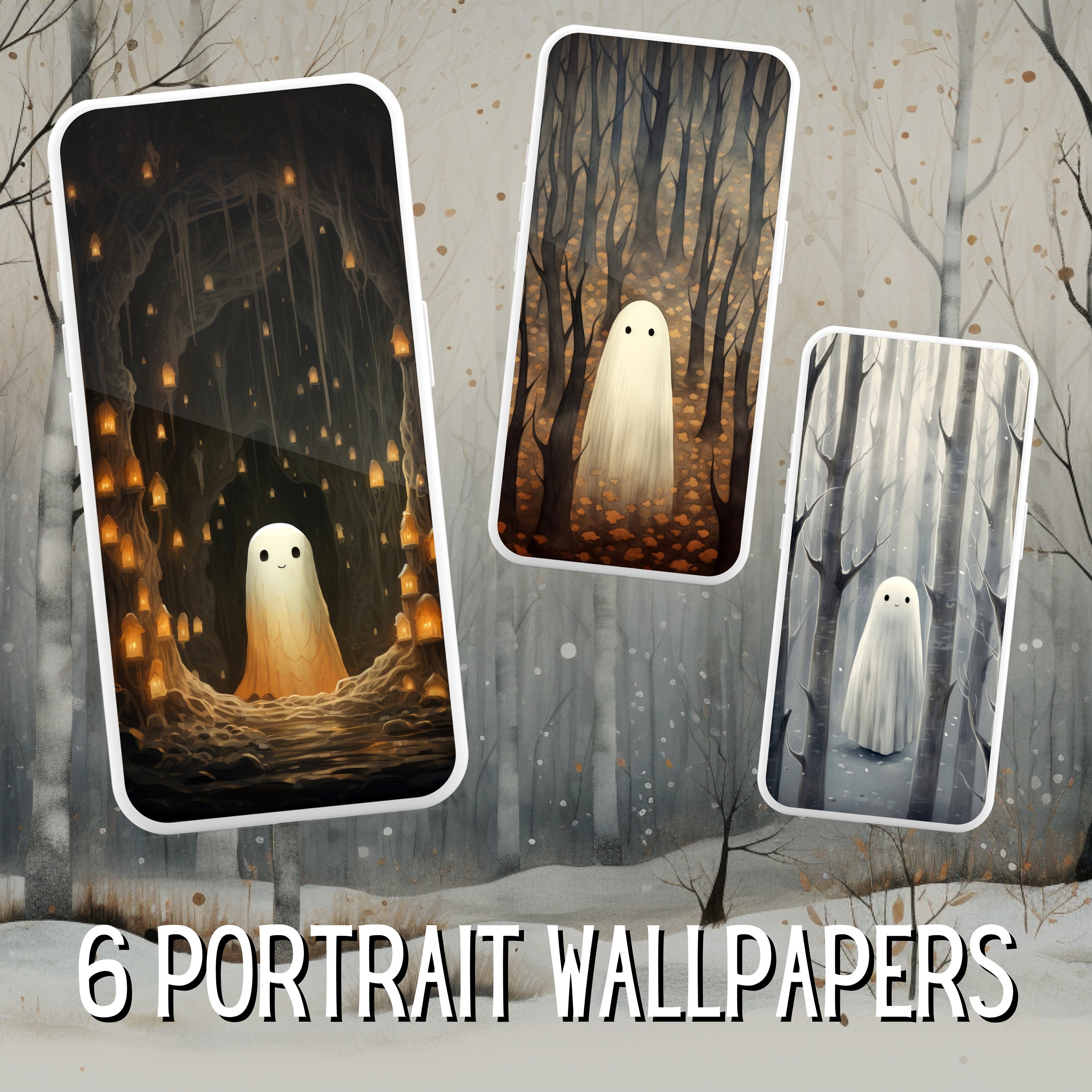 12 Little Ghosts Wallpaper Bundle, Spooky Wallpaper, Desktop Wallpaper ...