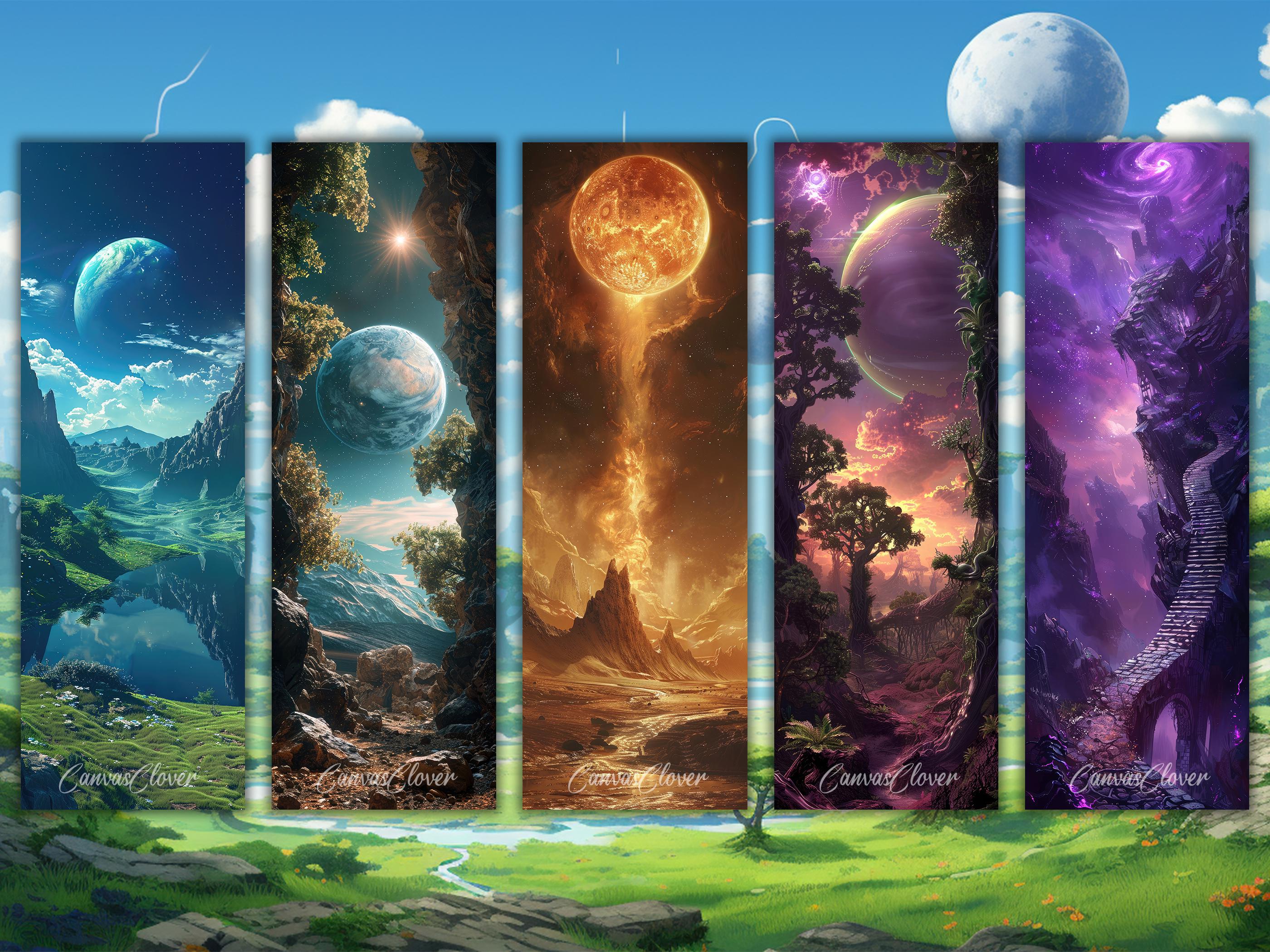 20 Alien Planet Scenes Bookmark Bundle, Sublimation Design, Science ...