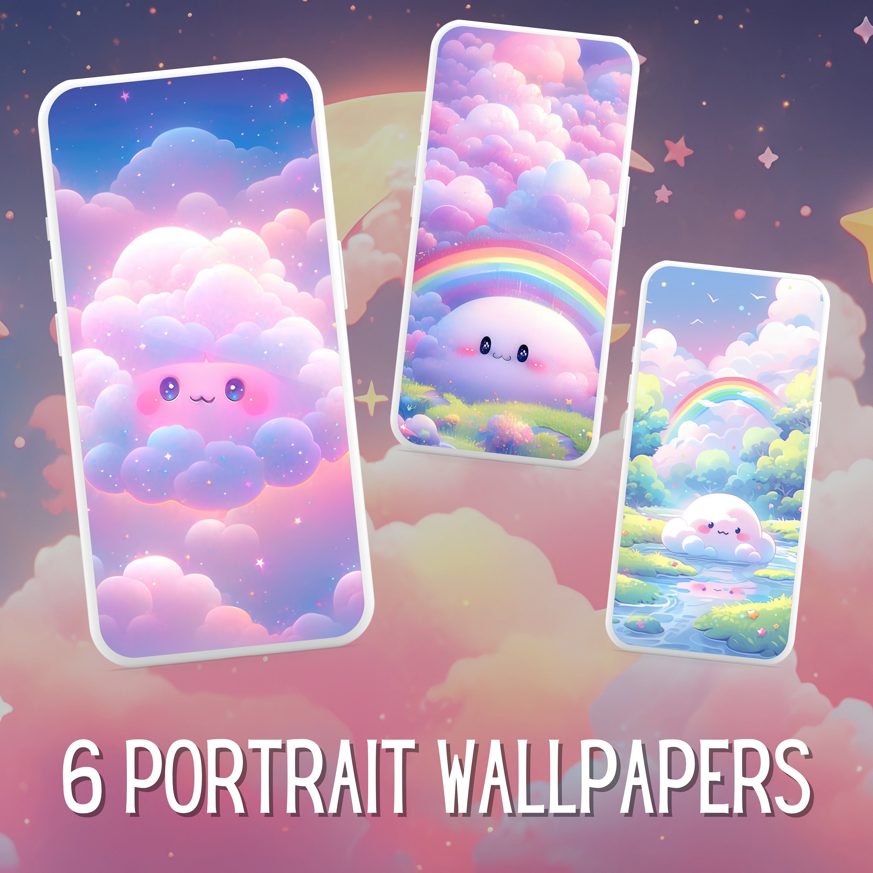 12 Pastel Kawaii Clouds Wallpaper Bundle, Pastel Wallpaper, Desktop ...