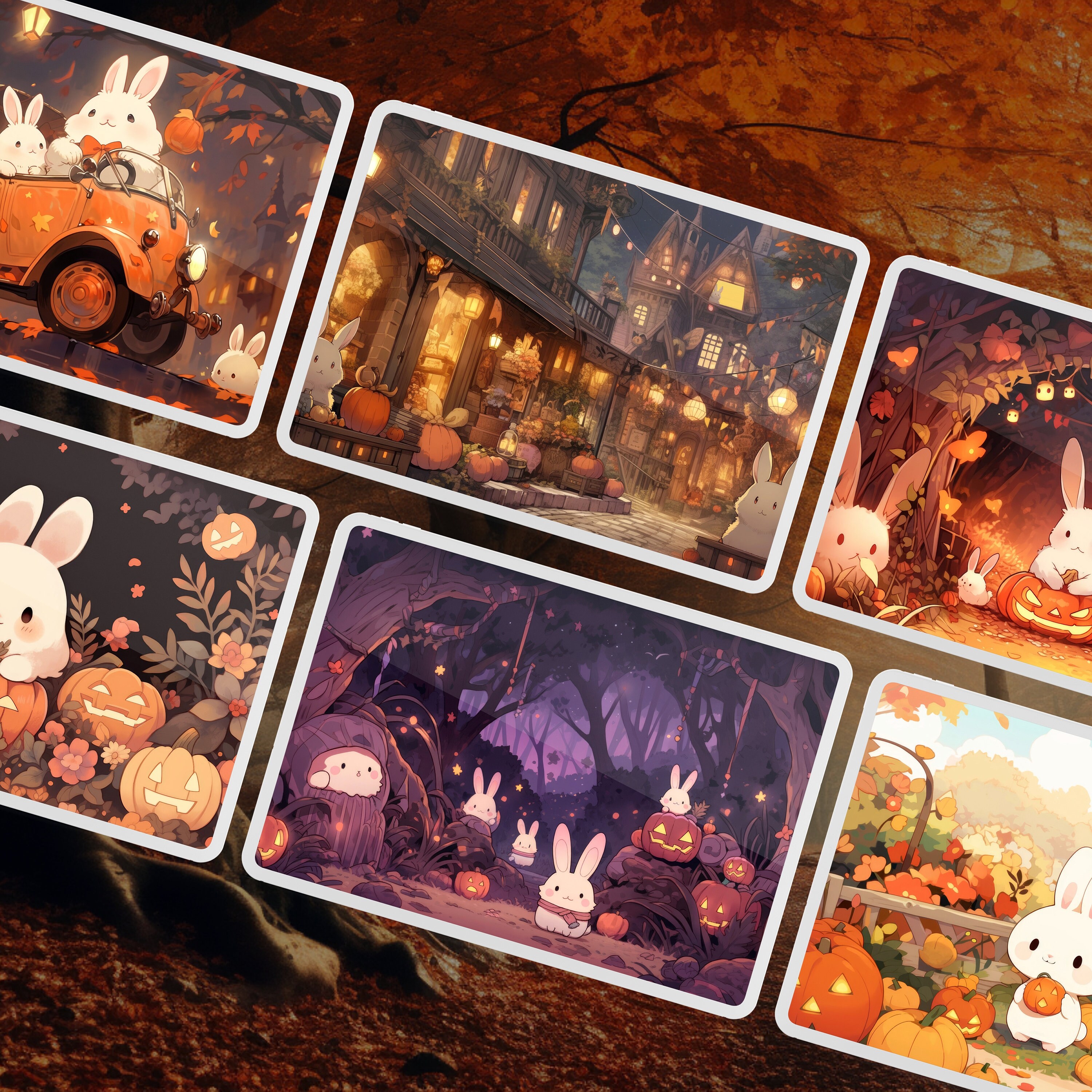 12 Cute Kawaii Halloween Bunny Wallpaper Bundle, Desktop Wallpaper ...