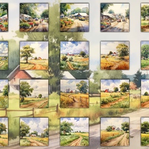 100 Summer Landscape Bundle, Watercolor Landscapes, Digital Art ...