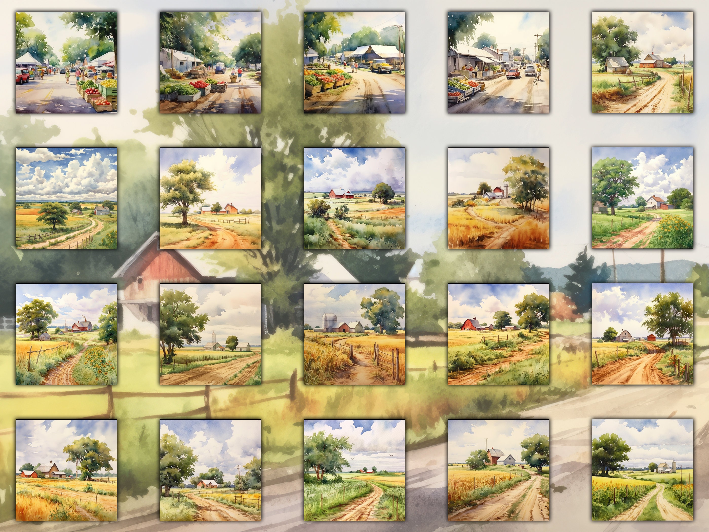 100 Summer Landscape Bundle, Watercolor Landscapes, Digital Art ...