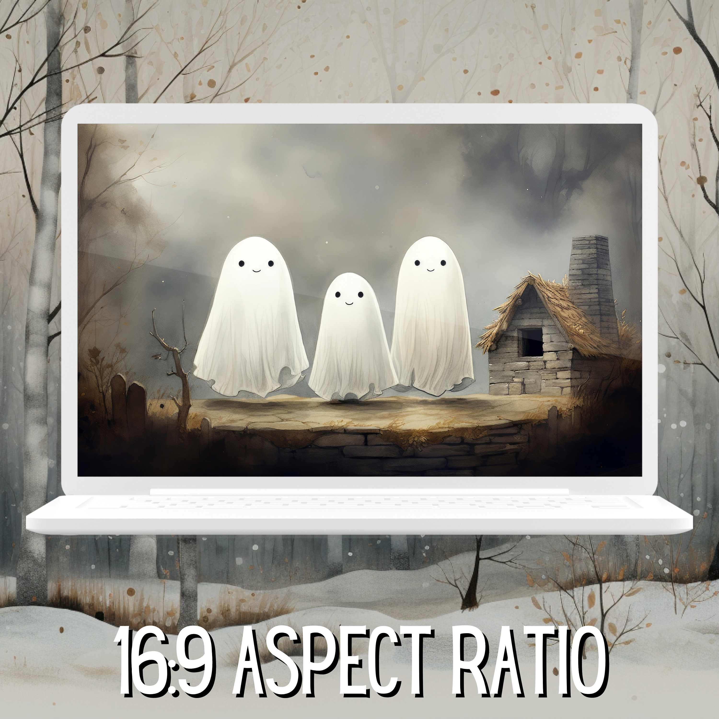 12 Little Ghosts Wallpaper Bundle, Spooky Wallpaper, Desktop Wallpaper ...