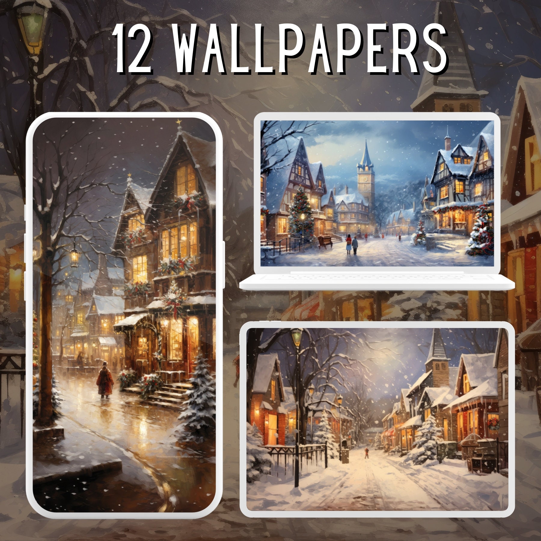 12 Quaint Christmas Village Wallpaper Bundle Landscape Wallpaper ...