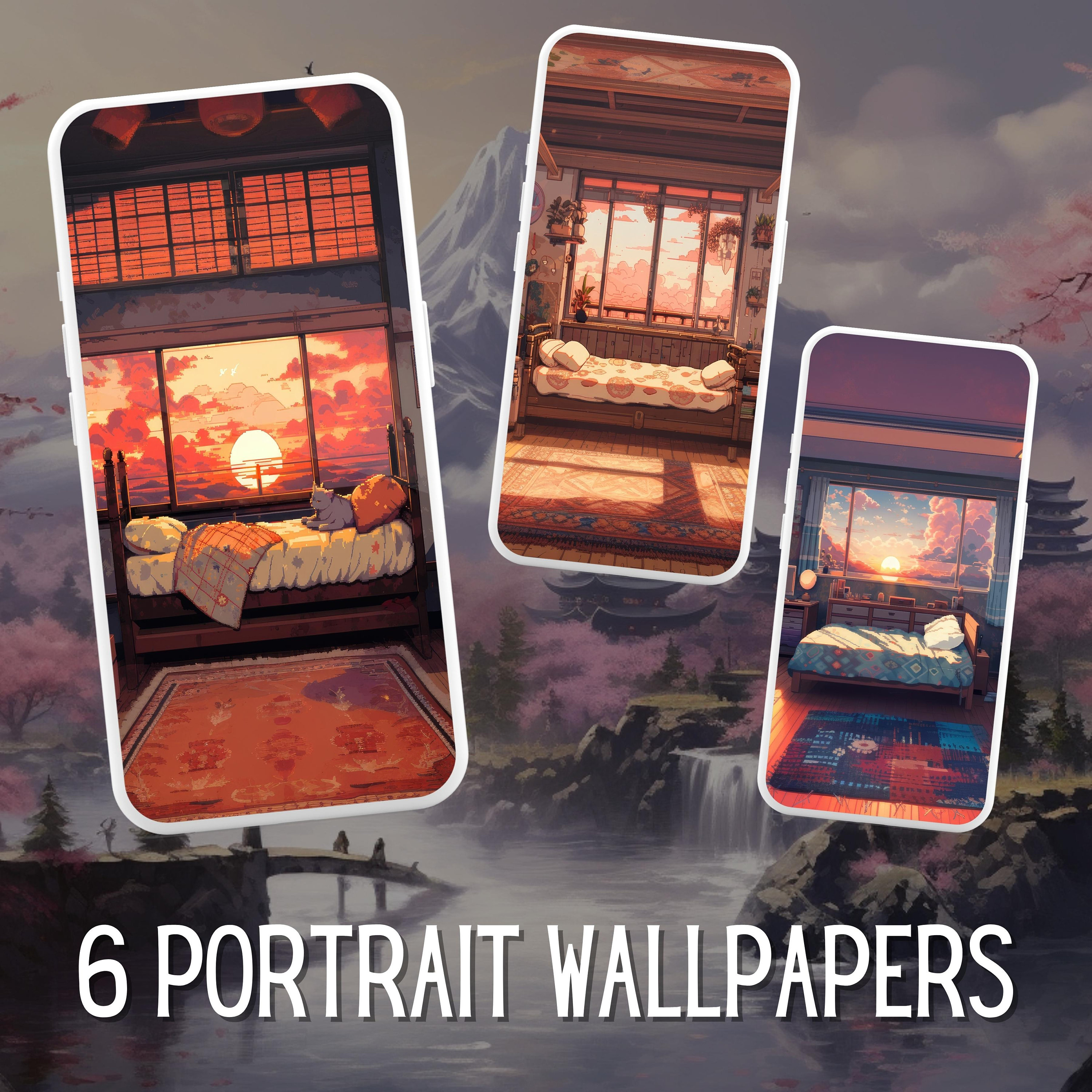 12 Cute 8-bit Kawaii Bedrooms Wallpaper Bundle, 8-bit Clipart, Desktop ...