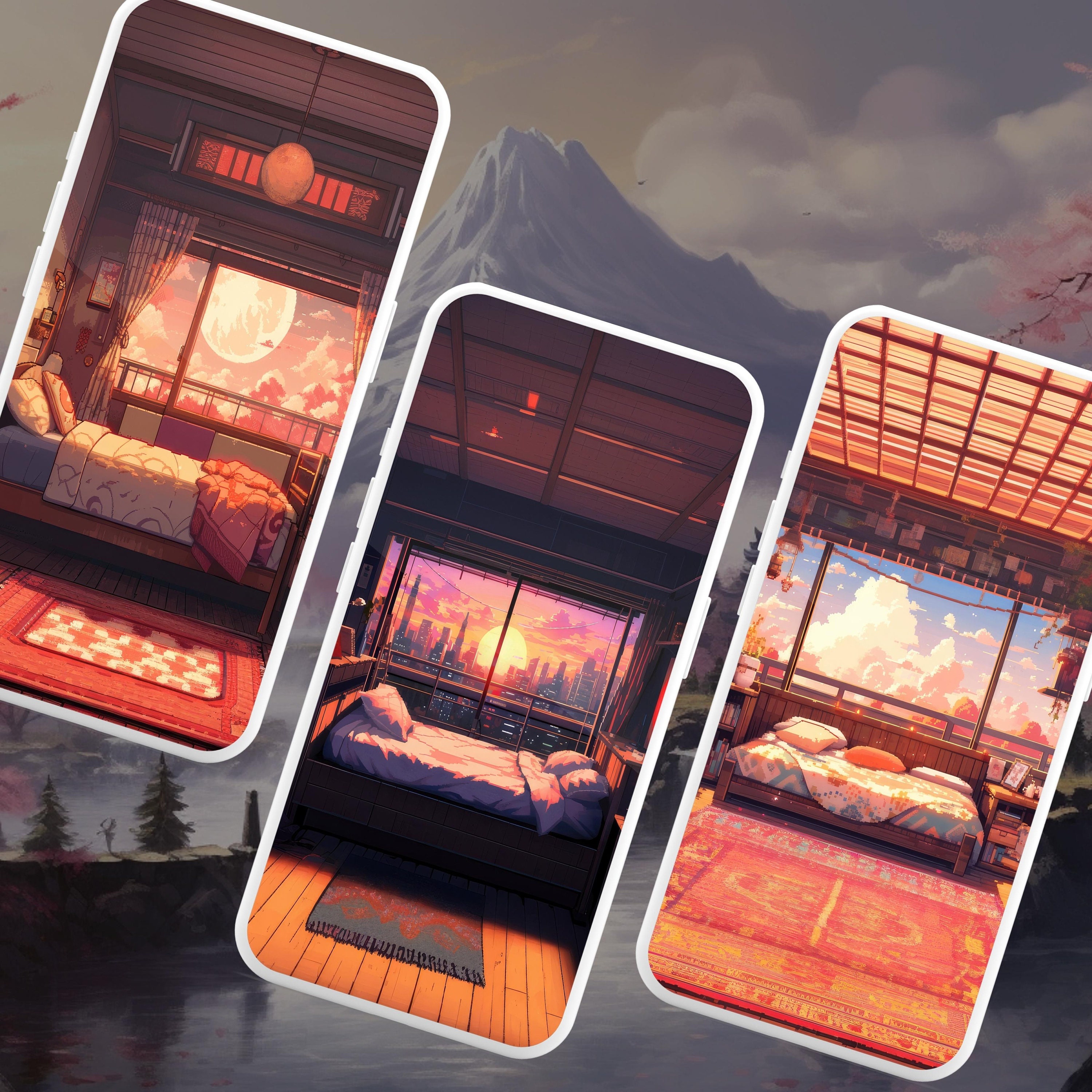 12 Cute 8-bit Kawaii Bedrooms Wallpaper Bundle, 8-bit Clipart, Desktop ...