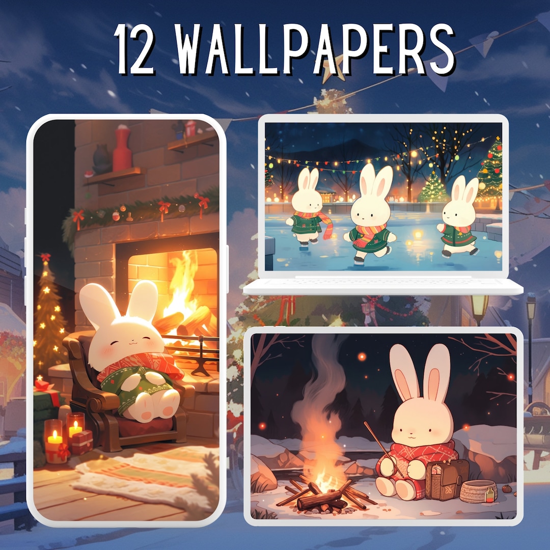 12 Cute Christmas Bunnies Wallpaper Bundle Christmas Bunny Desktop ...