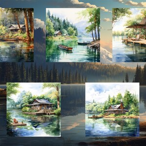 20 Lake Scene Bundle, Watercolor Clipart, Digital Art, Paper, Nature ...