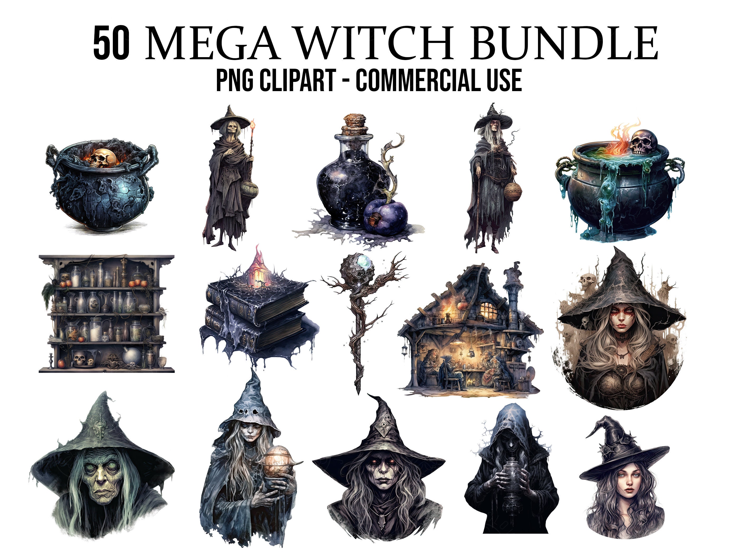 MEGA Witch Bundle Clipart, Gothic, Witches, PNG, Paper Crafts ...