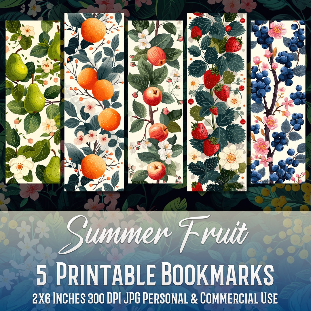 5 Summer Fruit Bookmark Bundle, Food Bookmarks, Summer, Flowers ...