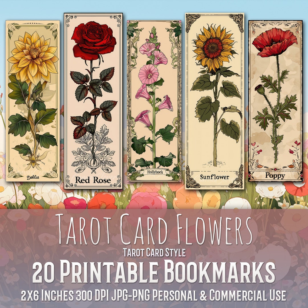 20 Tarot Card Flowers Bookmark Bundle, Sublimation Design, Color Pencil ...