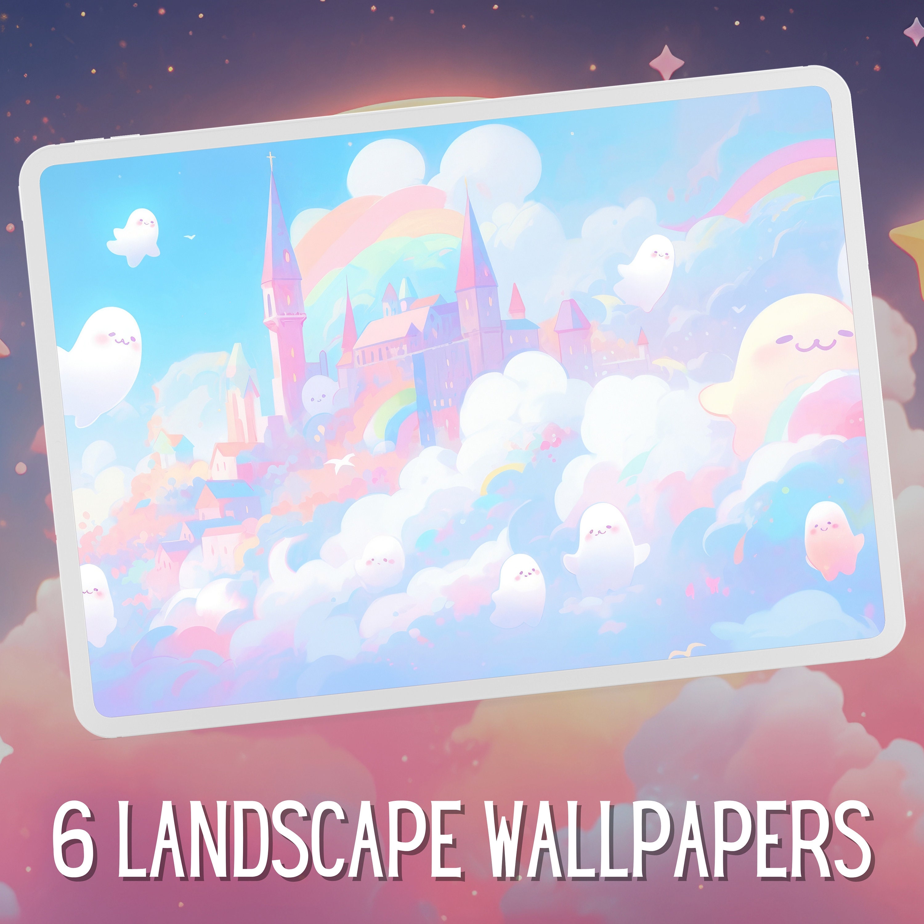 12 Pastel Kawaii Clouds Wallpaper Bundle, Pastel Wallpaper, Desktop ...