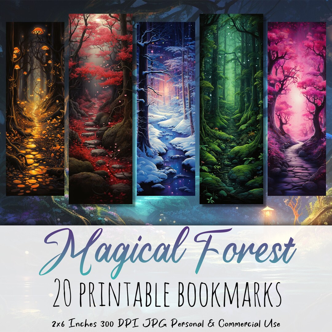 20 Magical Forest Bookmarks, Printable Bookmark Bundle, Sublimation ...