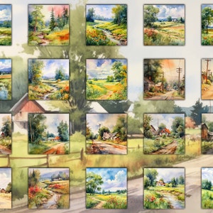 100 Summer Landscape Bundle, Watercolor Landscapes, Digital Art ...