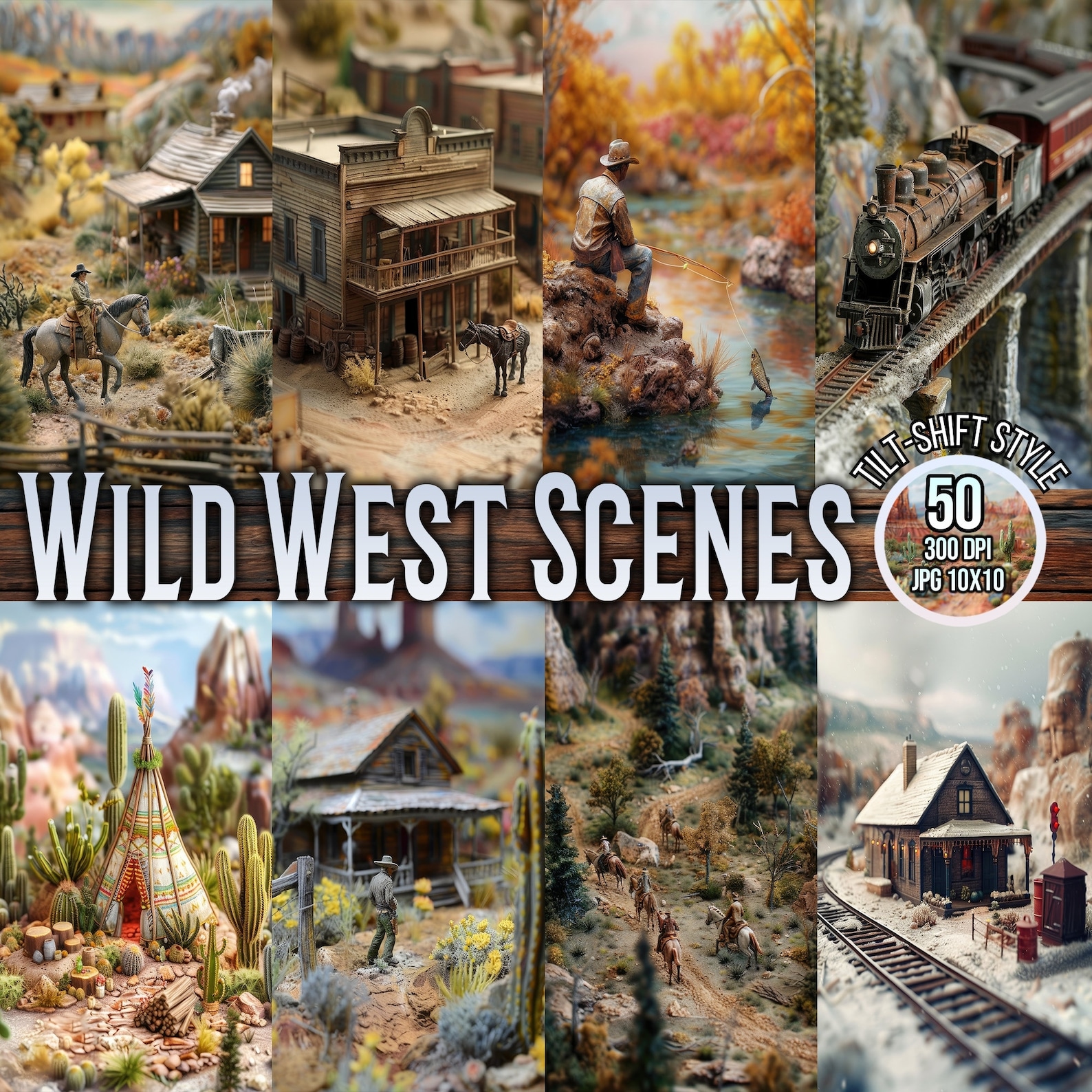 50 Wild West Scenes Bundle - Tilt-shift Style, Digital Art, Paper, 1800 ...