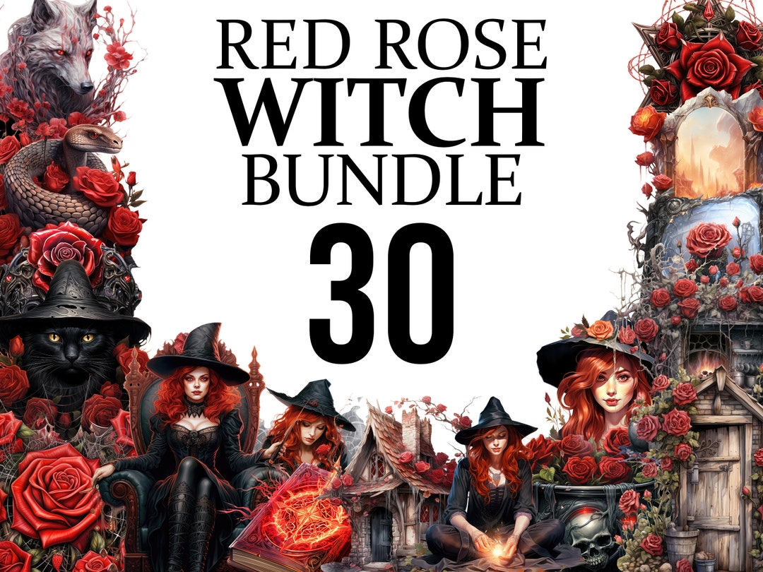 30 Red Rose Witch Bundle, Print & Cut, Cute, Gothic Witches, Magical ...