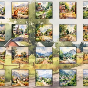 100 Summer Landscape Bundle, Watercolor Landscapes, Digital Art ...