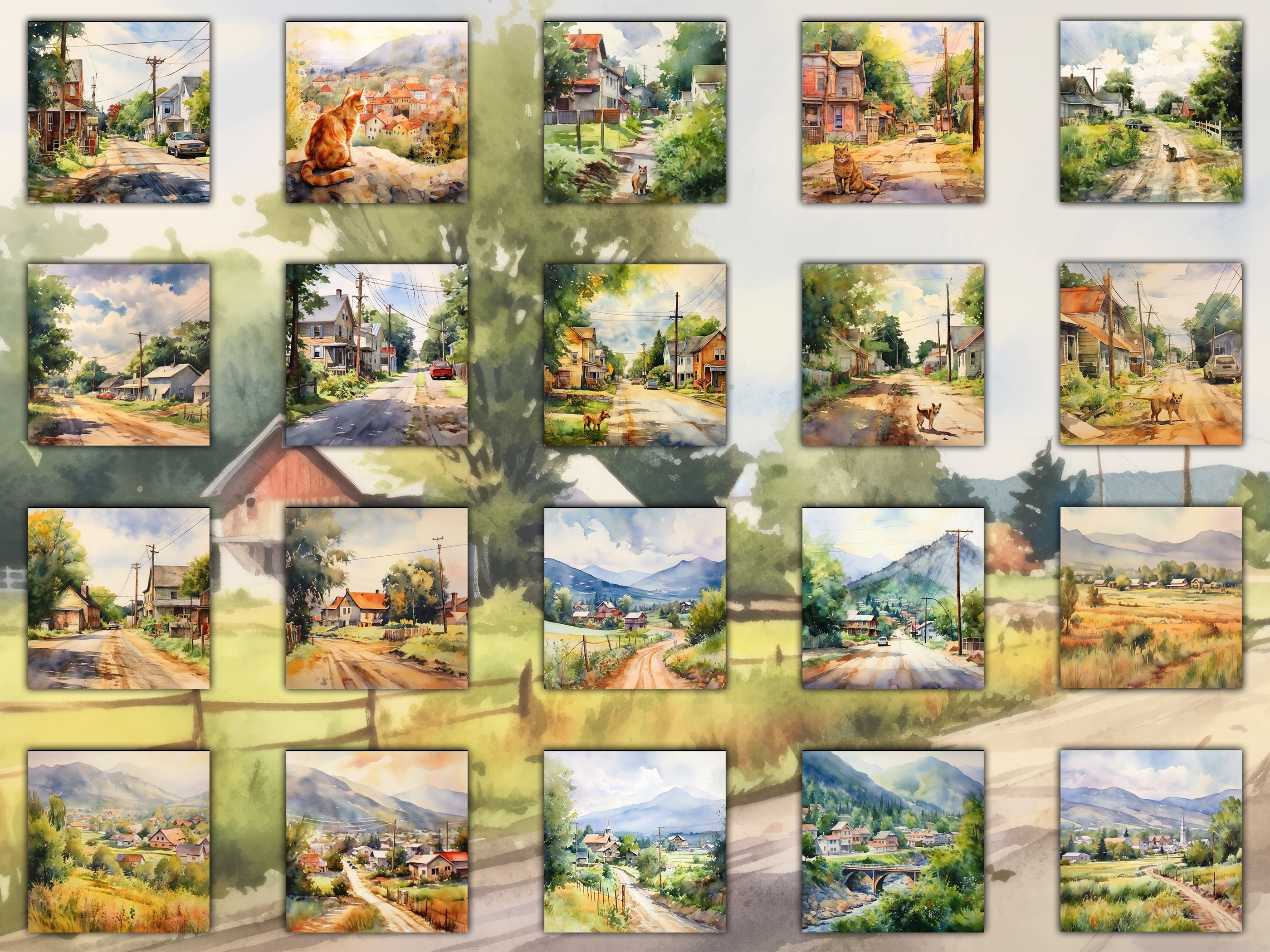 100 Summer Landscape Bundle, Watercolor Landscapes, Digital Art ...