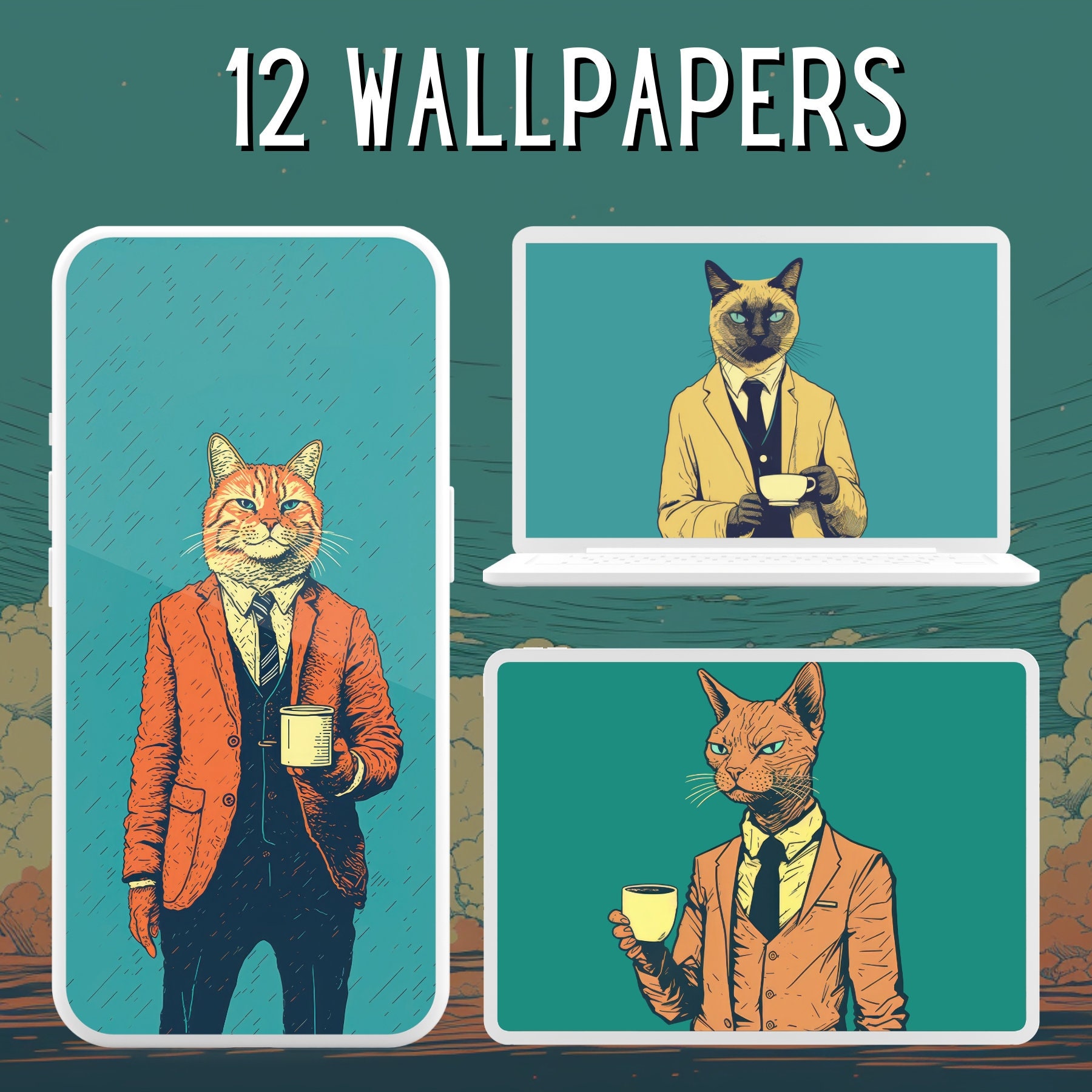 12 Retro Vintage Cats Wallpaper Bundle Landscape Wallpaper Desktop ...