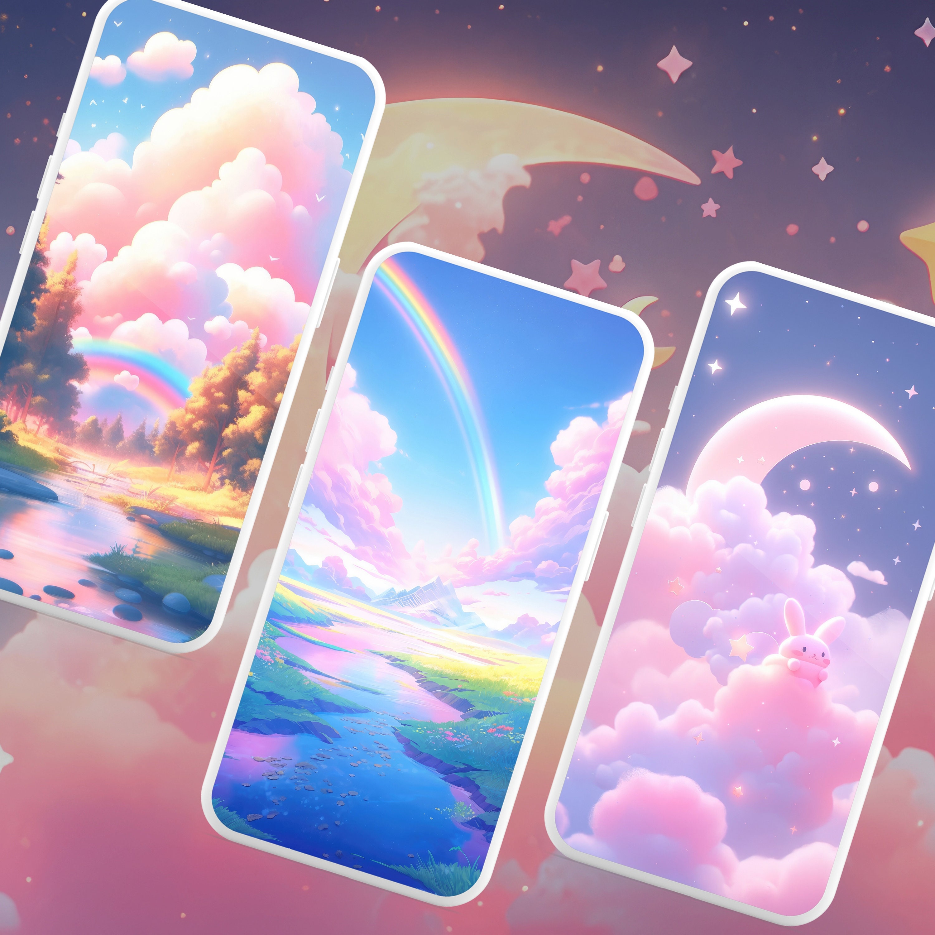 12 Pastel Kawaii Clouds Wallpaper Bundle, Pastel Wallpaper, Desktop ...