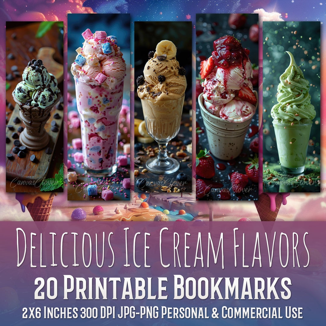 20 Flavors of Ice Cream Bookmark Bundle, Sublimation Design, Food ...