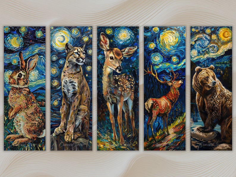 20 Starry Night Inspired Animals Bookmark Bundle, Sublimation Design ...