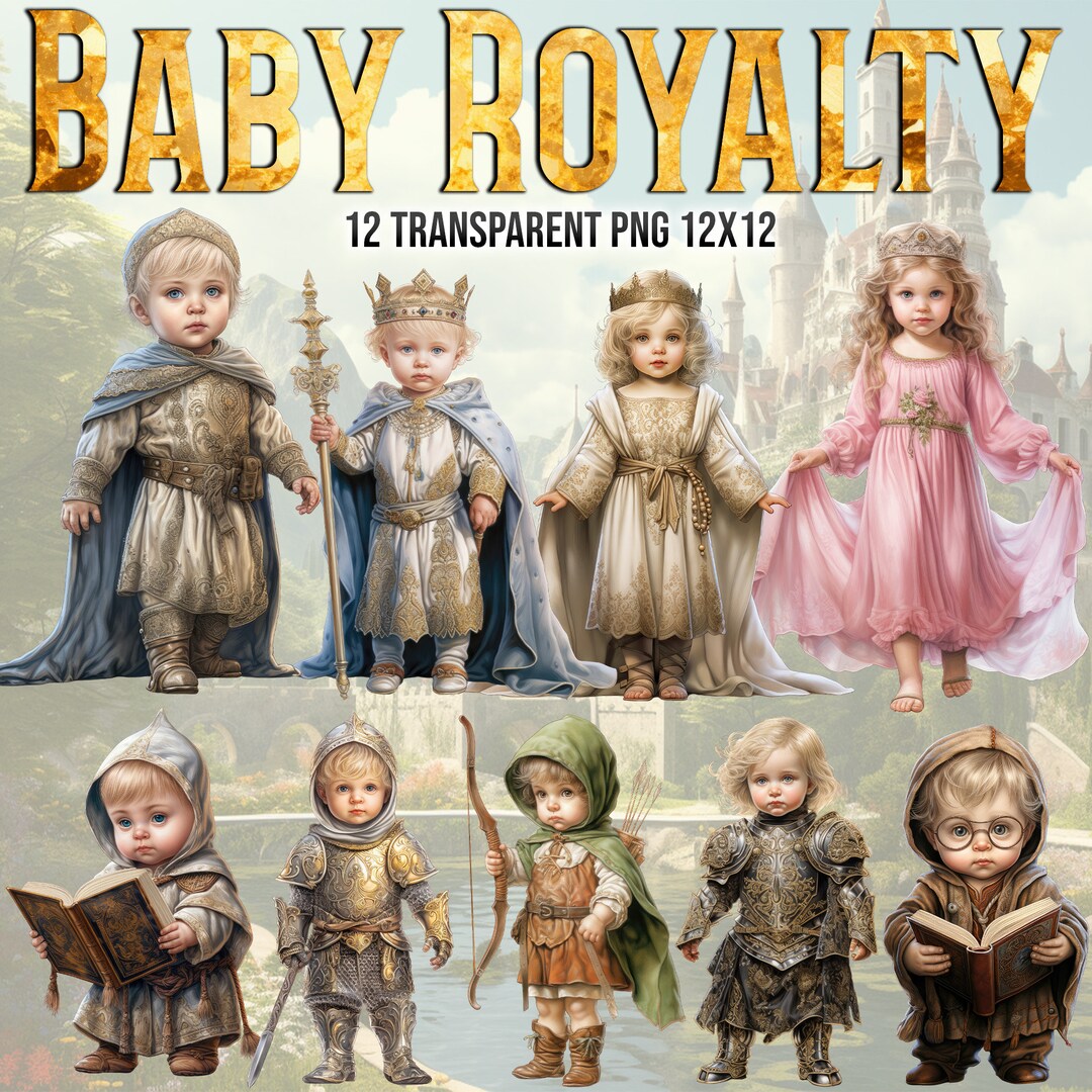 12 Baby Royalty Bundle, Watercolor Cute Queen, Digital Art, Medieval ...