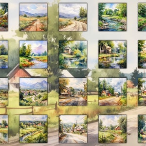 100 Summer Landscape Bundle, Watercolor Landscapes, Digital Art ...