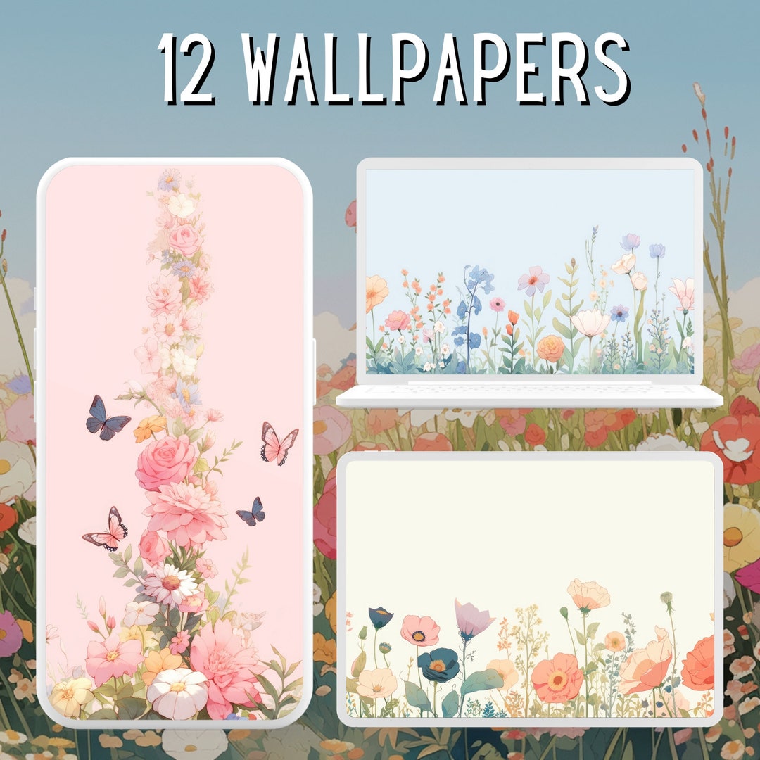 12 Pastel Flowers Wallpaper Bundle, Summer Wallpaper, Desktop Wallpaper ...