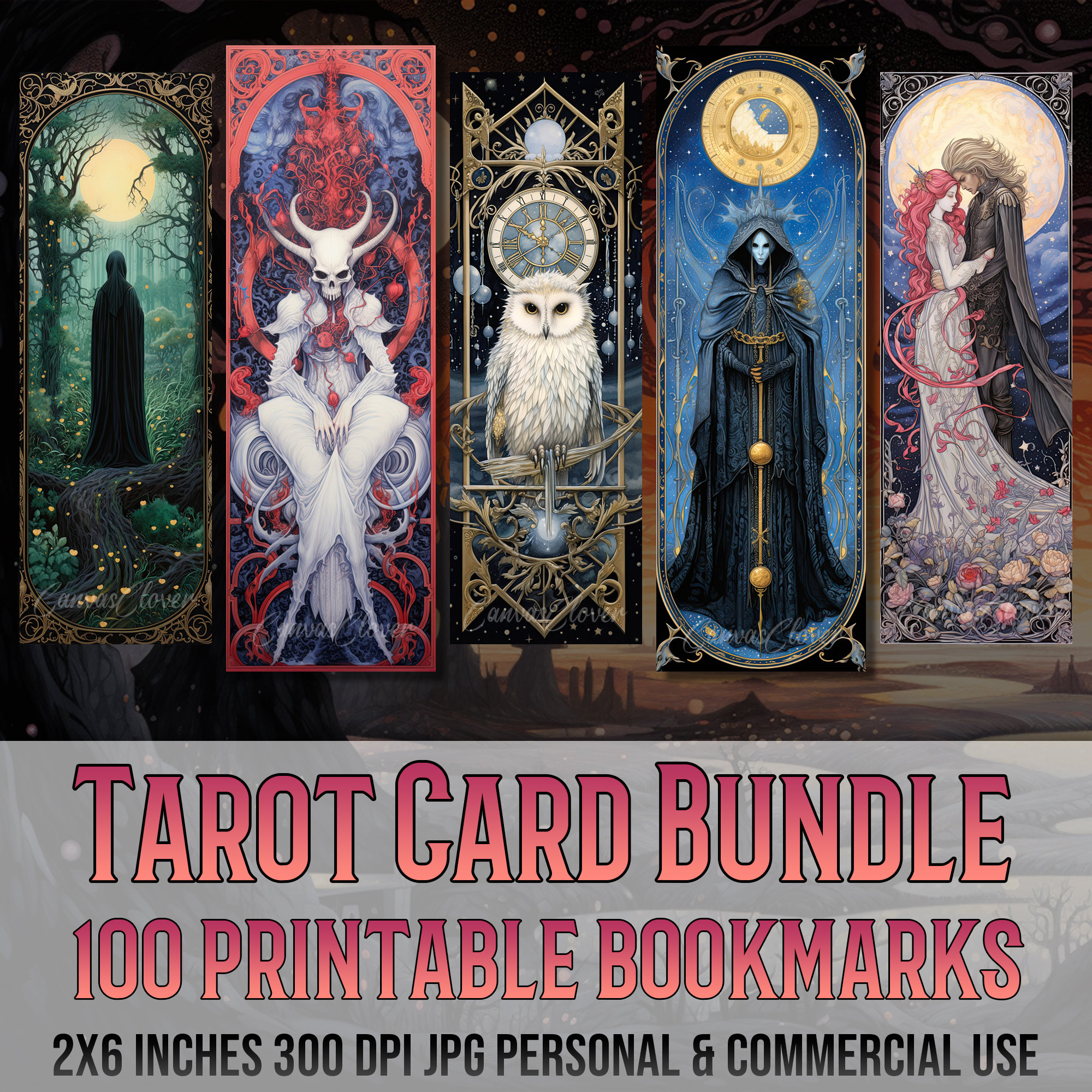 100 Tarot Card Printable Bookmarks Watercolor Bundle, Print & Cut ...